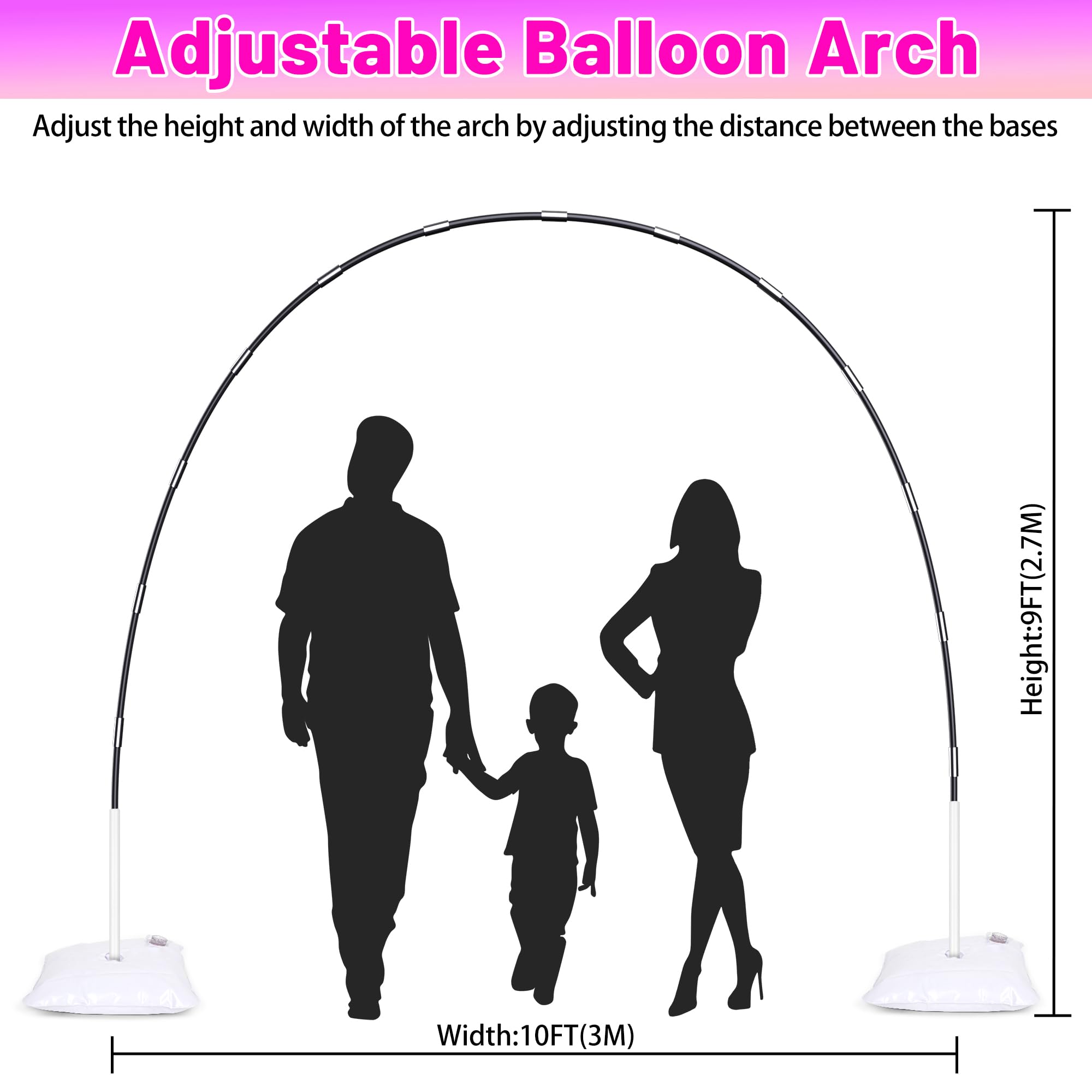 Toosci Balloon Arch Kit 9FT Height & 10FT Width, Adjustable Balloon Arch Stand Set,Balloon Arch Frame with Base for Wedding Baby Shower Birthday Party Supplies Decorations