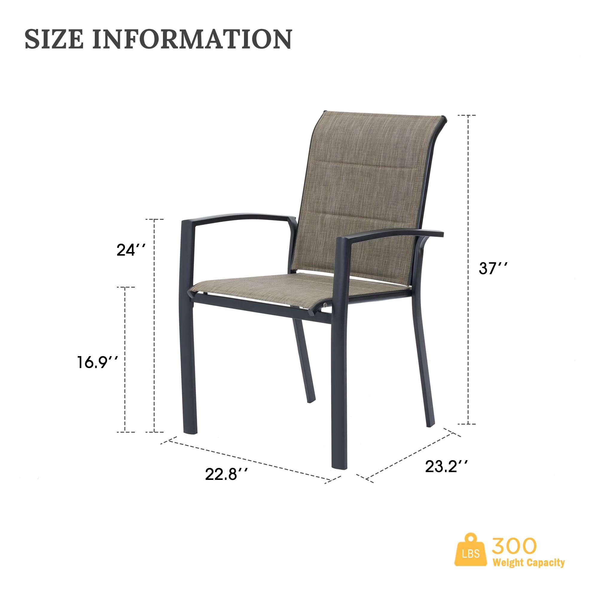 VICLLAX Stackable Patio Chairs Set of 2, All Weather Metal Outdoor Dining Chairs with Padded Foam for Lawn, Garden, Poolsides, Black Finish Frame
