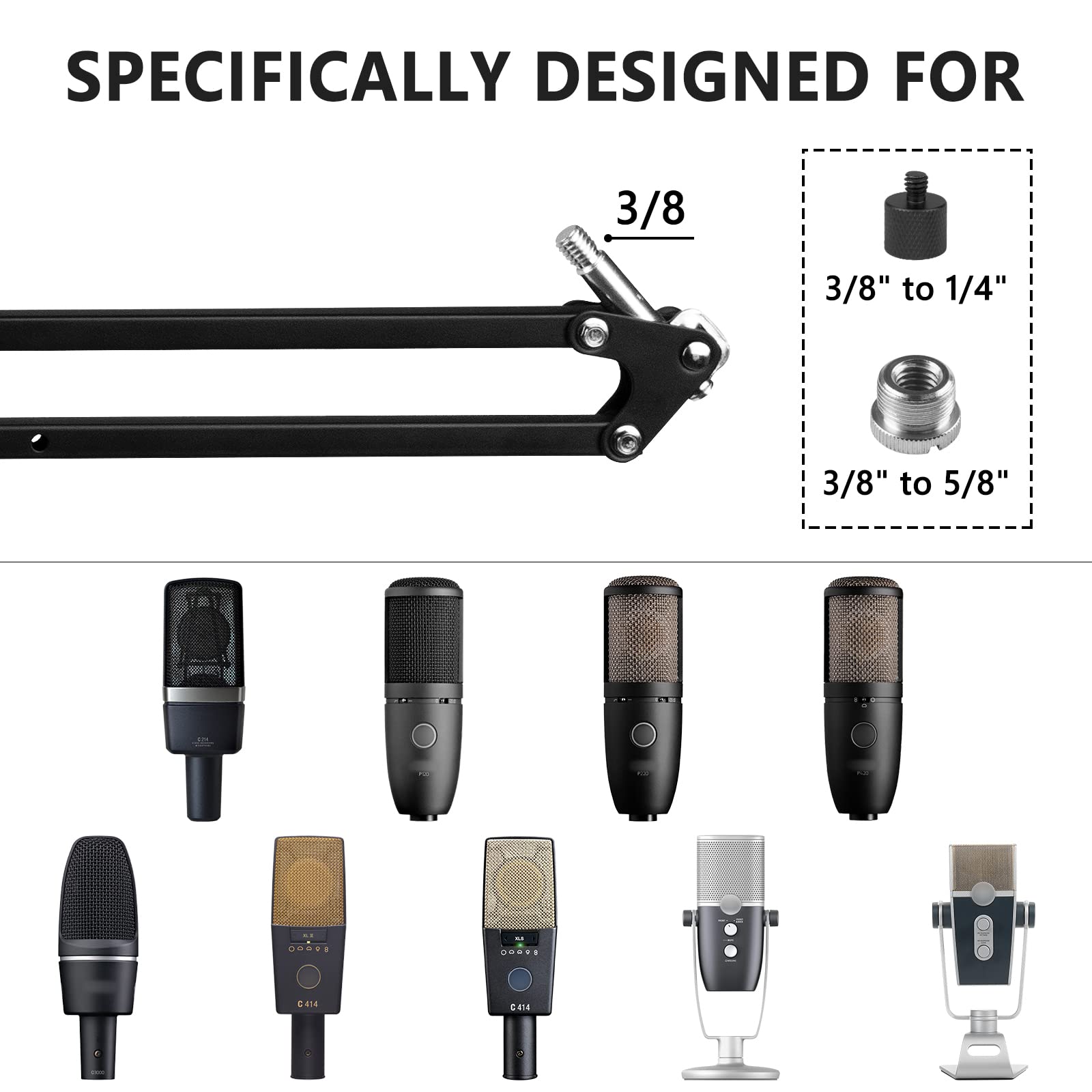 Geekria for Creators Microphone Arm Compatible with AKG Lyra Ultra-HD, P120, P220, C214 Mic Boom Arm Mount Adapter with Tabletop Flange Mount, Suspension Stand, Mic Scissor Arm, Desk Mount Holder