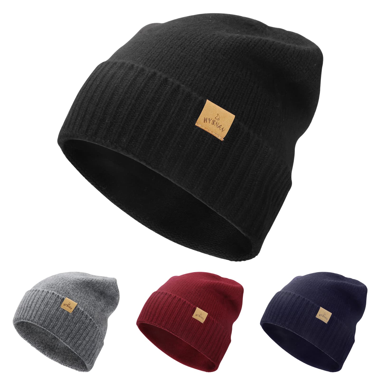 Hysnan Mens Beanie Merino Wool Warm Hats for Women Men Knit Slouchy Single Layer Warm Cuffed Skull Beanie Skiing Skating