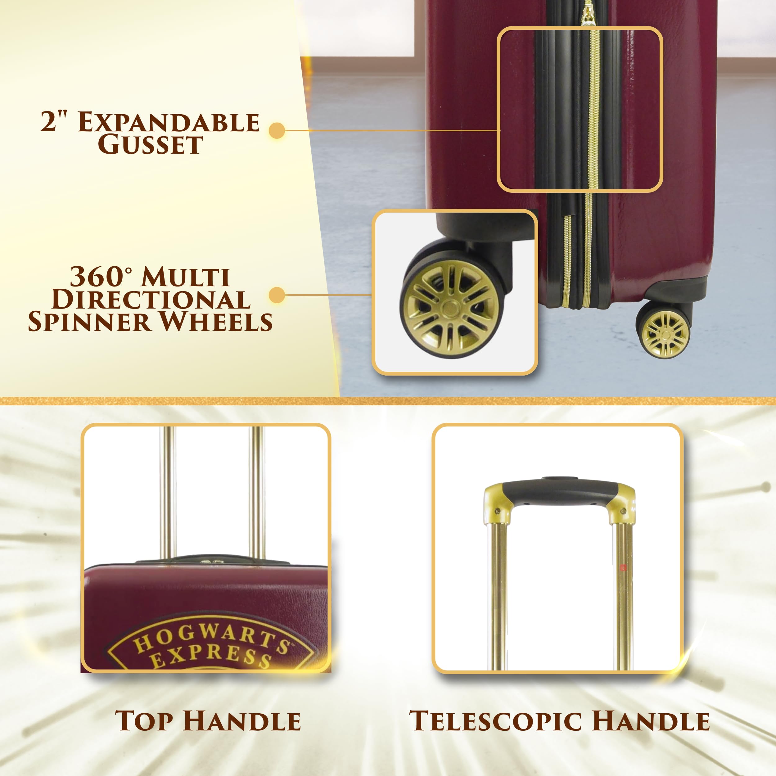 FUL Harry Potter 21 Inch Carry On Luggage, Hogwarts Express Hardshell Rolling Suitcase with Spinner Wheels, Black