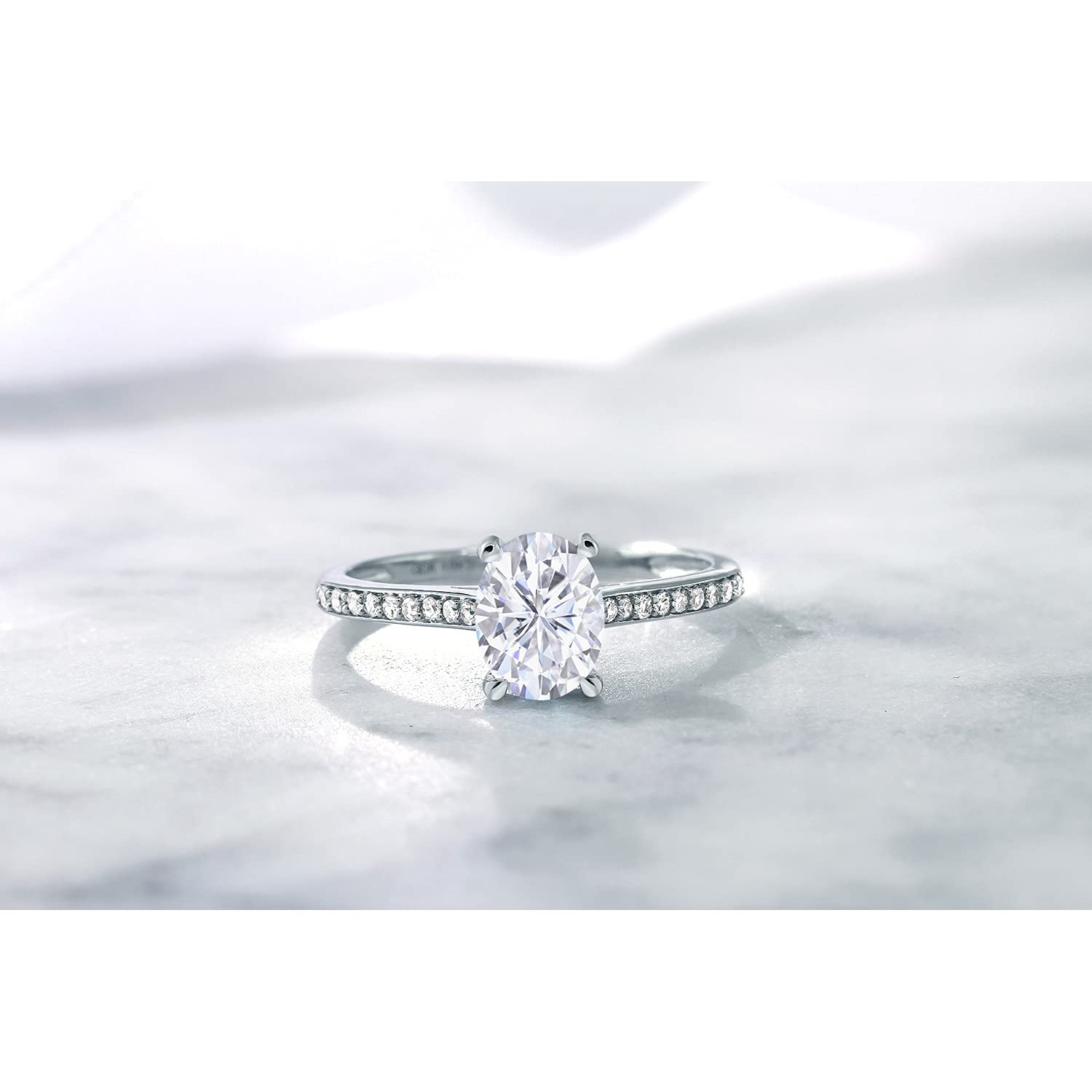 Gem Stone King 10K White Gold Gemstone Birthstone and White Diamond Engagement Ring | Oval 8X6MM | Wedding Anniversary Promise Ring For Women | Available In Size 5, 6, 7, 8, 9