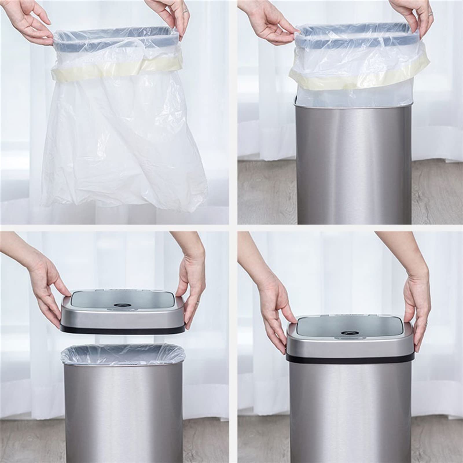 Garbage Recycling Bin 12L Stainless Steel Trash Can for Home Kitchen Living Room Automatic Opening Garbage Can Intelligent Induction Trash Can Kitchen Trash Can (Black)