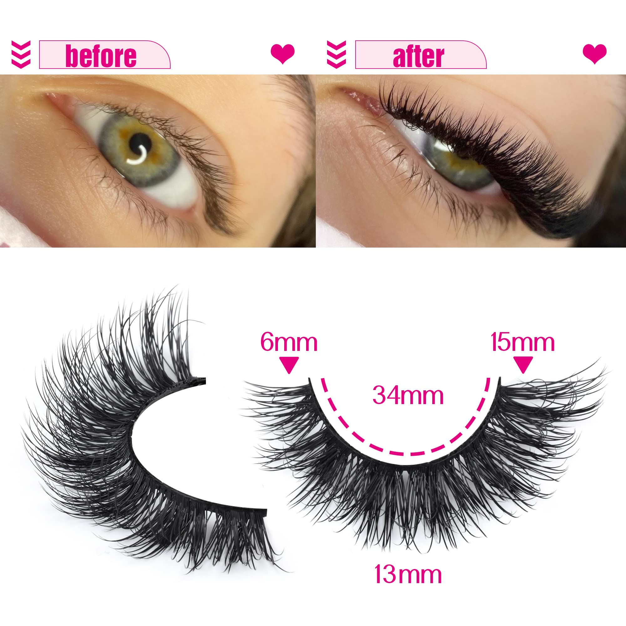 Mink Lashes Natural Look Wispy False Eyelashes Fluffy Flat Lashes Extensions Strip Curly Fake Eyelashes Handmade Cat Eye Lashes 7 Pairs Multipack By GVEFETIEE Black