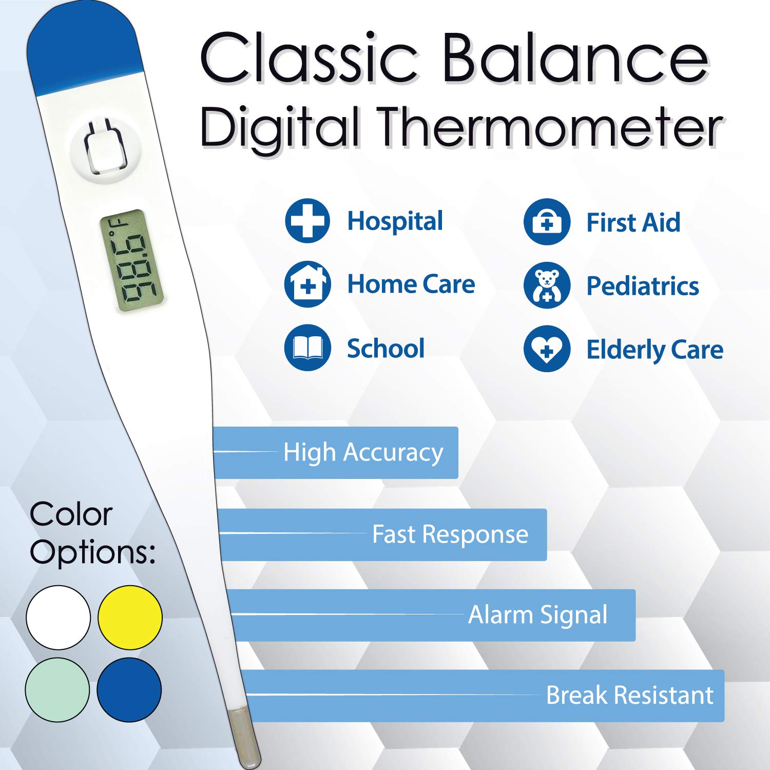ZAYAAN HEALTH Classic Balance Digital Thermometer High Accuracy Fast Response Rigid Sensor Tip, Blue