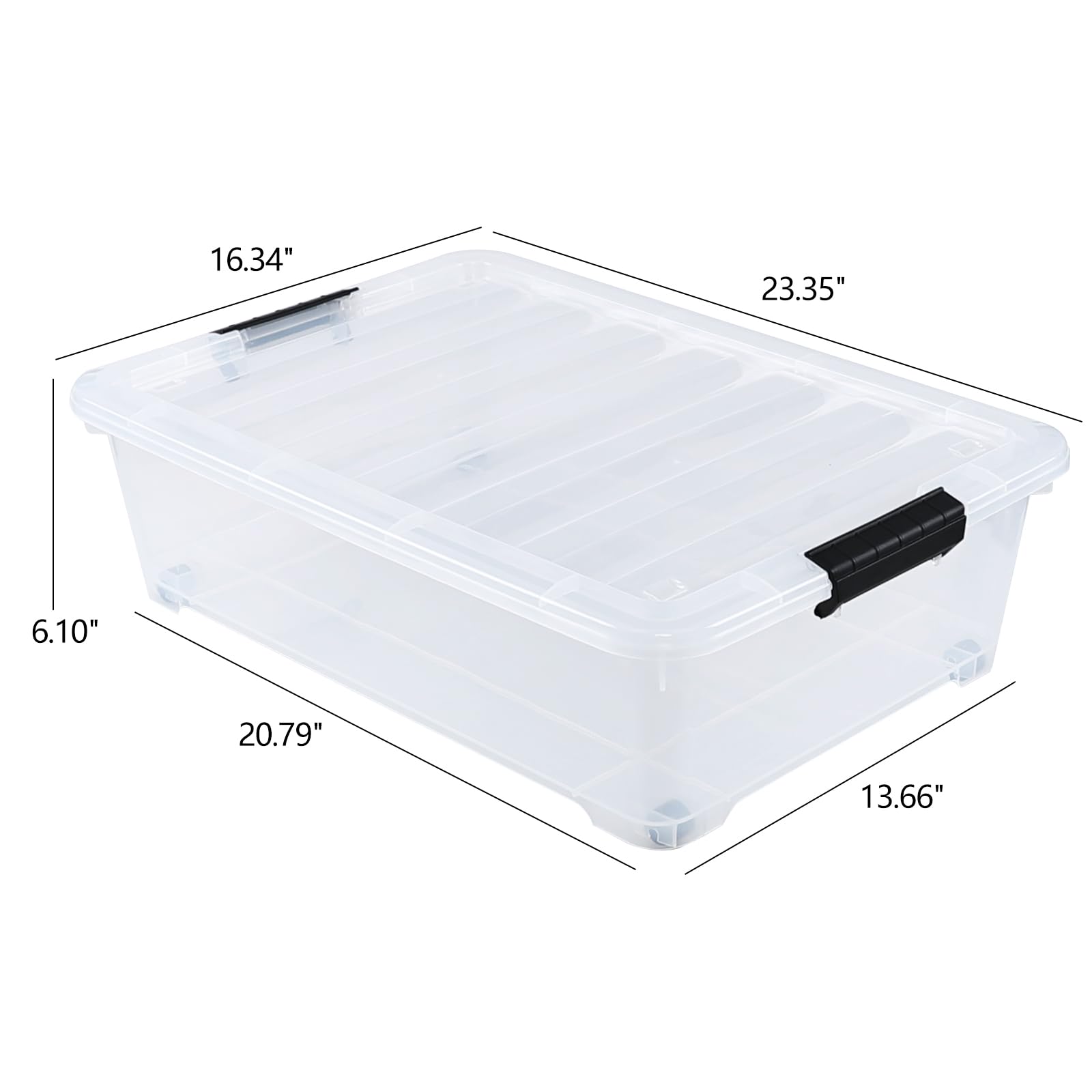 Vababa 25 L Under Bed Clear Plastic Storage Bins with Lid, Set of 4 Wheeled Plastic Storage Box with Latch Handle
