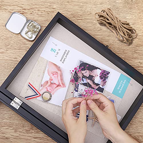 UMICAL 11x14 Shadow Box Display Case Black Shadow Box Frame with Linen Back and HD Plexiglass Window Door Wood Memory Box for Keepsakes