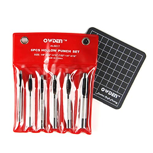 OWDEN 6 Pieces Hollow Hole Punch Set (1/8" - 5/16"),Leather Punch Tools, with A Free Cutting MAT