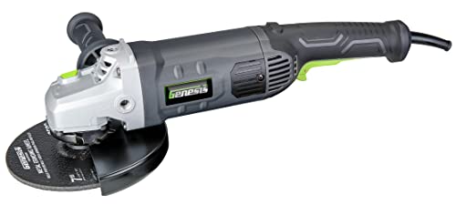 Genesis Angle Grinder 15 Amp 7 Inch 8,500 RPM Corded with 3-Position Side Handle, Wheel Guard and Grinding Wheel and 2 Year Warranty (GAG1570), Gray