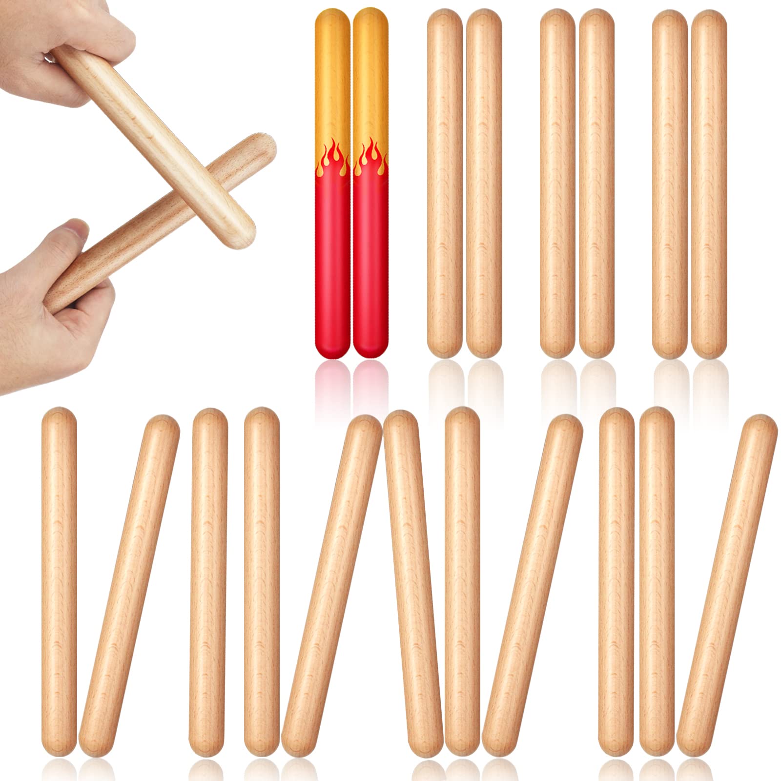 Heatoe 16 Pcs Rhythm Sticks, 8 Inch Drum Sticks Musical Sticks Wood Musical Instruments Rhythm Stick Set for Everyone