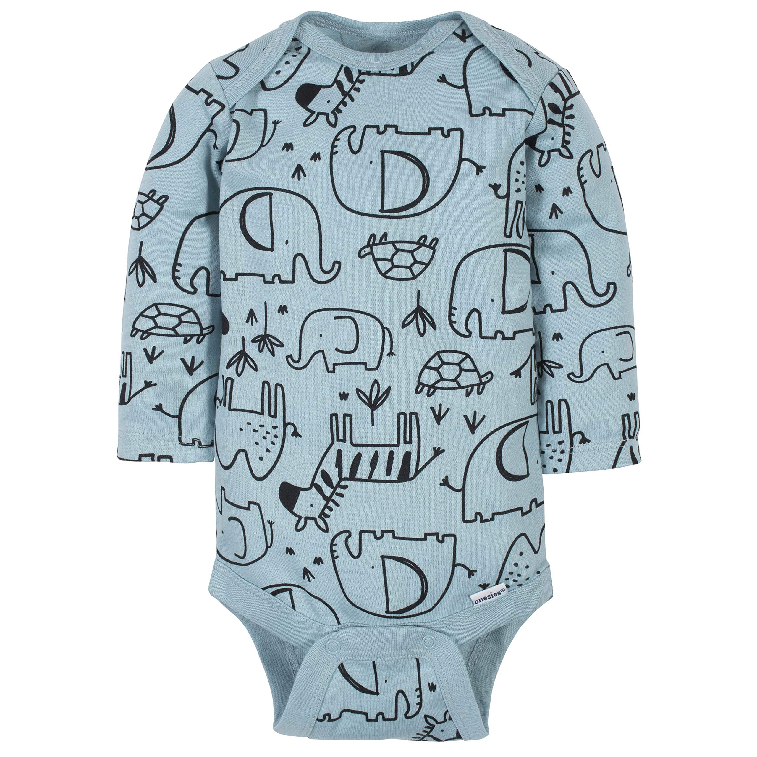 Gerber Baby Boys' 6-Pack Long-Sleeve Onesies Bodysuit, Jungle Blue, 12 Months