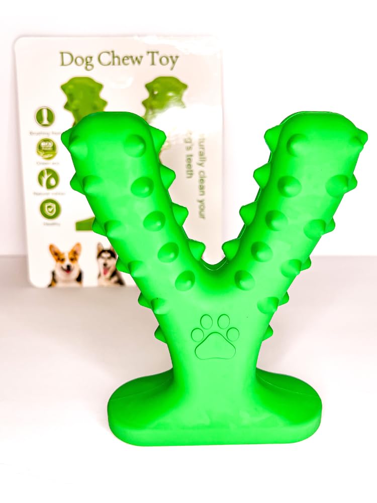 SINCREX USA Dog Toothbrush Dental Chew Cactus Toy - Teeth Cleaning, Teething Aid - Soft, Flexible, and Durable Rubber Toy for Medium and Small Breeds