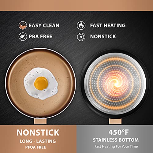 Pots and Pans Sets, Nonstick Cookware Set, Induction Pan Set, Chemical-Free Kitchen Sets, Saucepan, Frying Pan, Saute Pan, Black, 9 Pieces