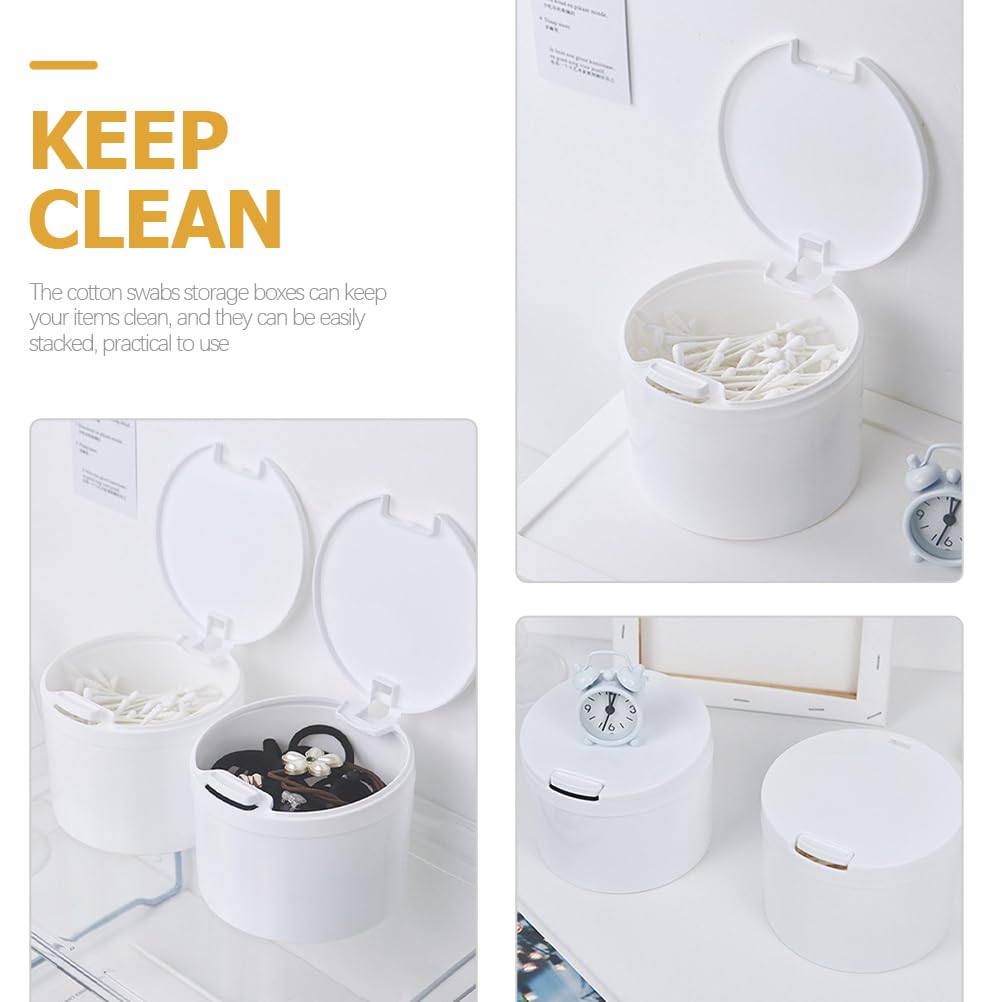 minkissy 3pcs Clamshell Cotton Swab Storage Box PP Cotton Swab Holder Cotton Round Dispenser Cotton Swab Containers for Bathroom Home Storage