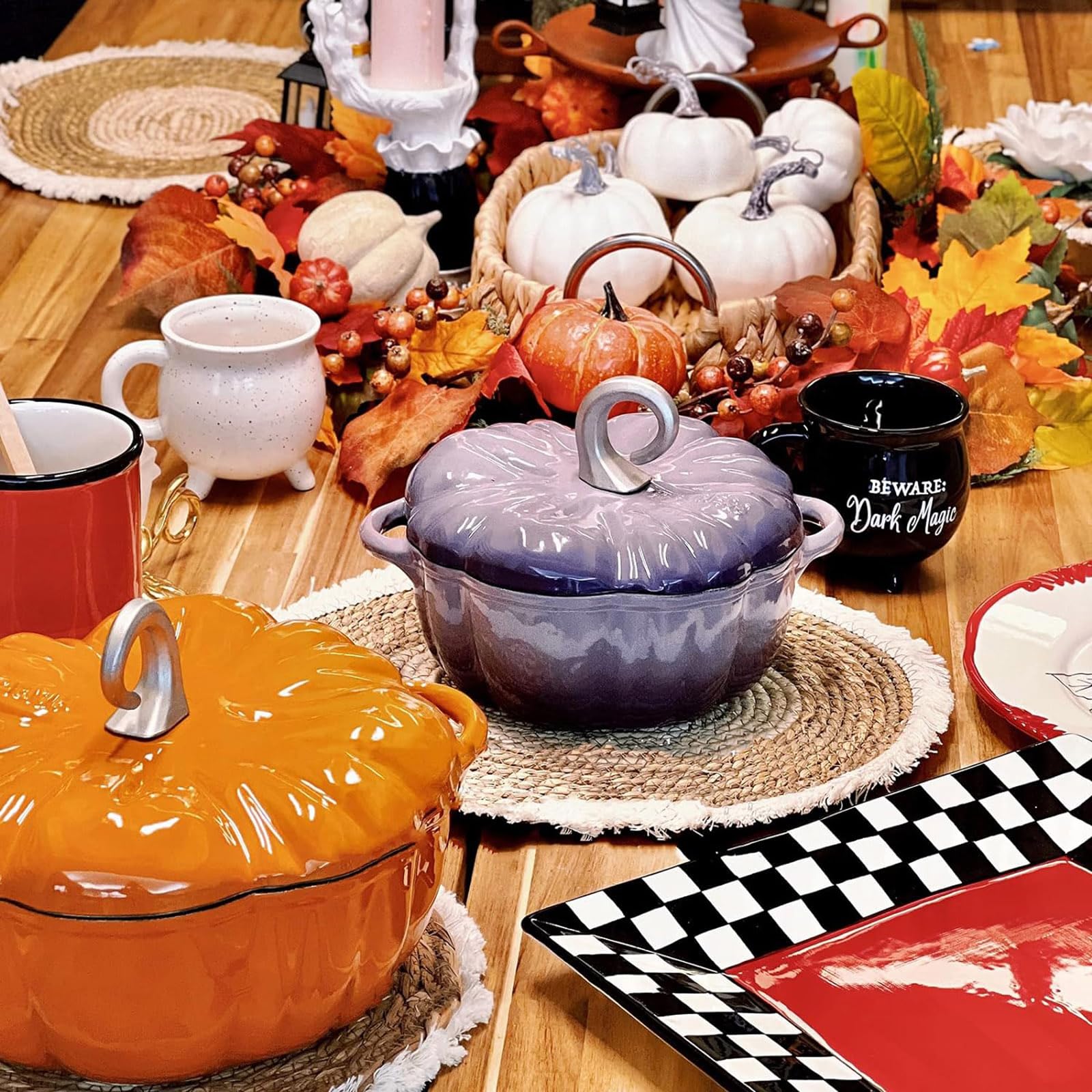 Topjia 4qt Pumpkin Cocotte,Pumpkin Cast Iron Dutch Oven,3.7l Pumpkin Shape Cooking Pot Enamel Pot,Pumpkin Pot with Lid,stew Pot Soup Pot,Serves 3-5,Halloween Thanksgiving Decor Pot Gift