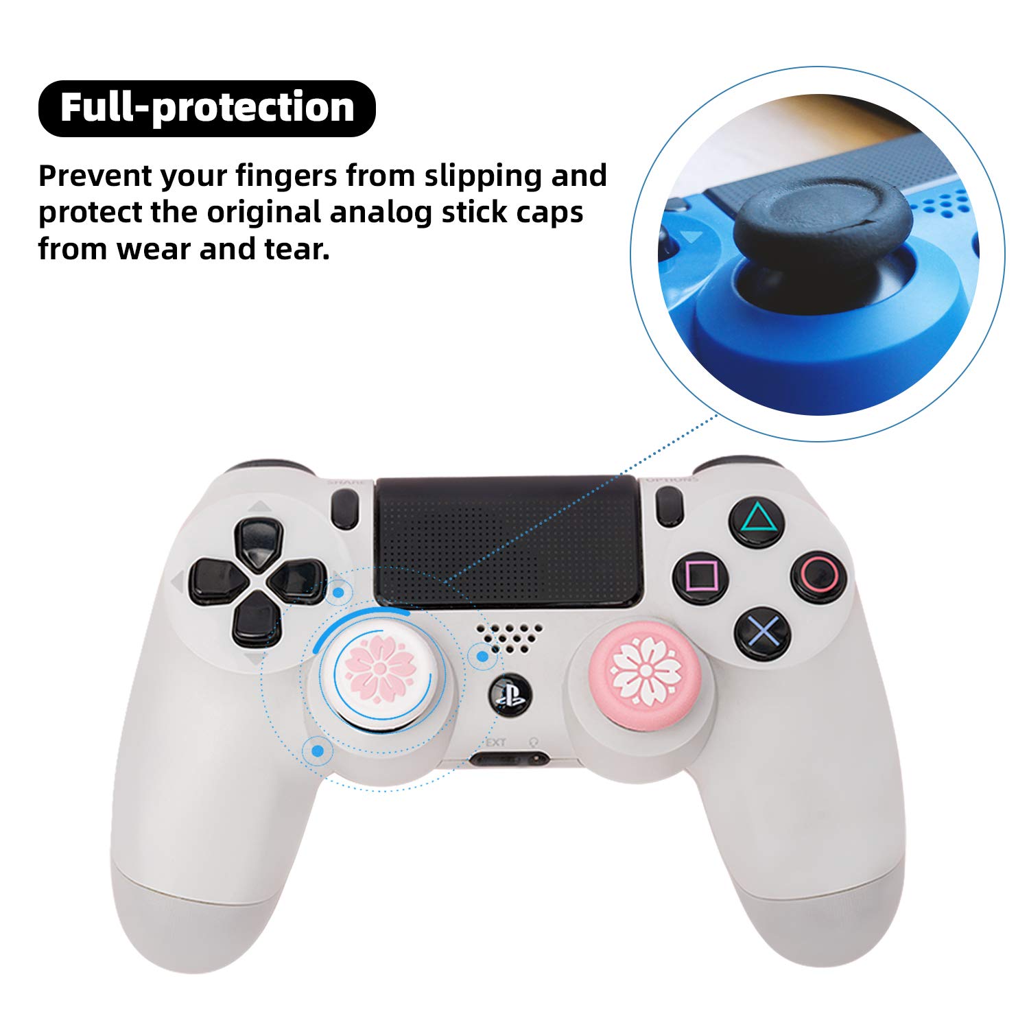 GeekShare Sakura PlayStation 4 Controller Thumb Grips, Thumbsticks Cover Set Compatible with Switch Pro Controller and PS4 PS5 Controller, 2 Pair / 4 Pcs