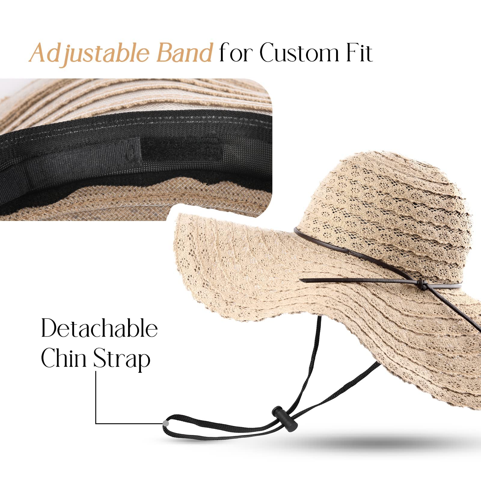 FURTALK Summer Beach Sun Hats for Women Wide Brim Foldable Floppy Travel Packable UPF Hat A-Khaki