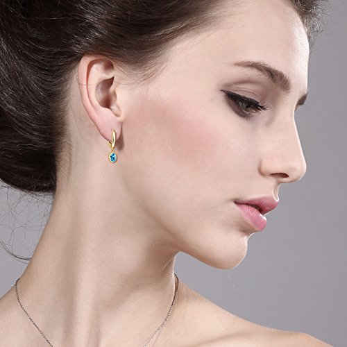 Gem Stone King 1.60 Ct Oval Swiss Blue Topaz 14K Yellow Gold Earrings