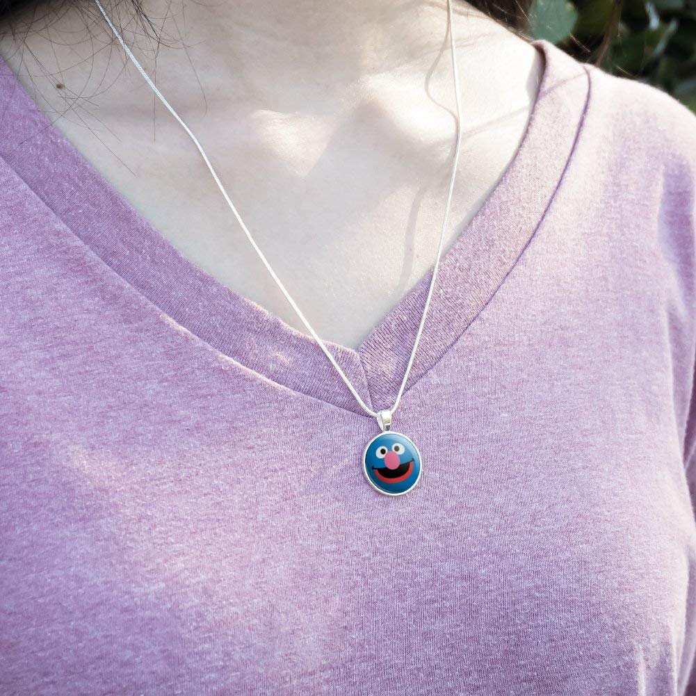 GRAPHICS & MORE Sesame Street Grover Face 0.75" Pendant with Sterling Silver Plated Chain