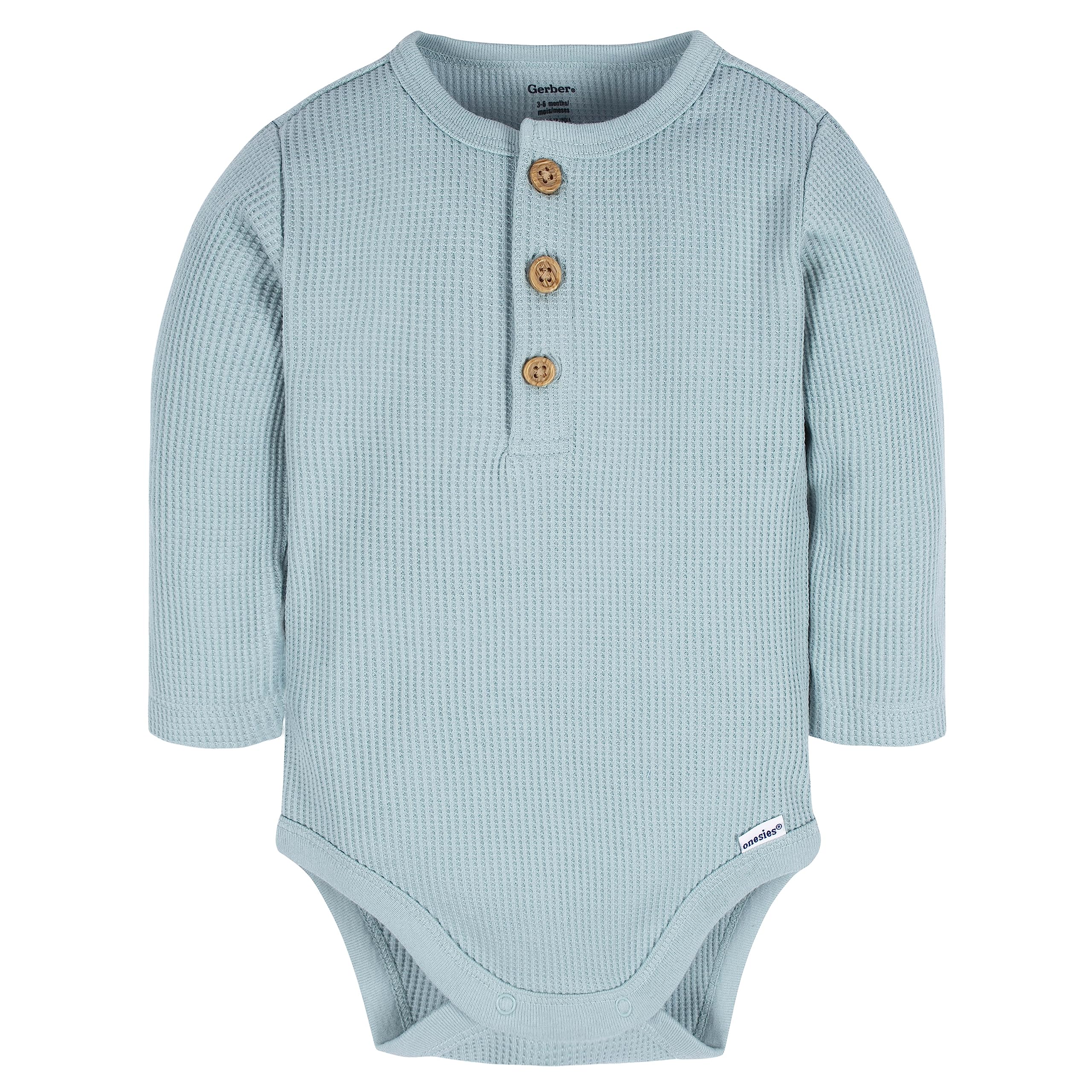 Gerber Baby Boy's 2-Pack Long Sleeve Henley Onesies, Blue and Ivory