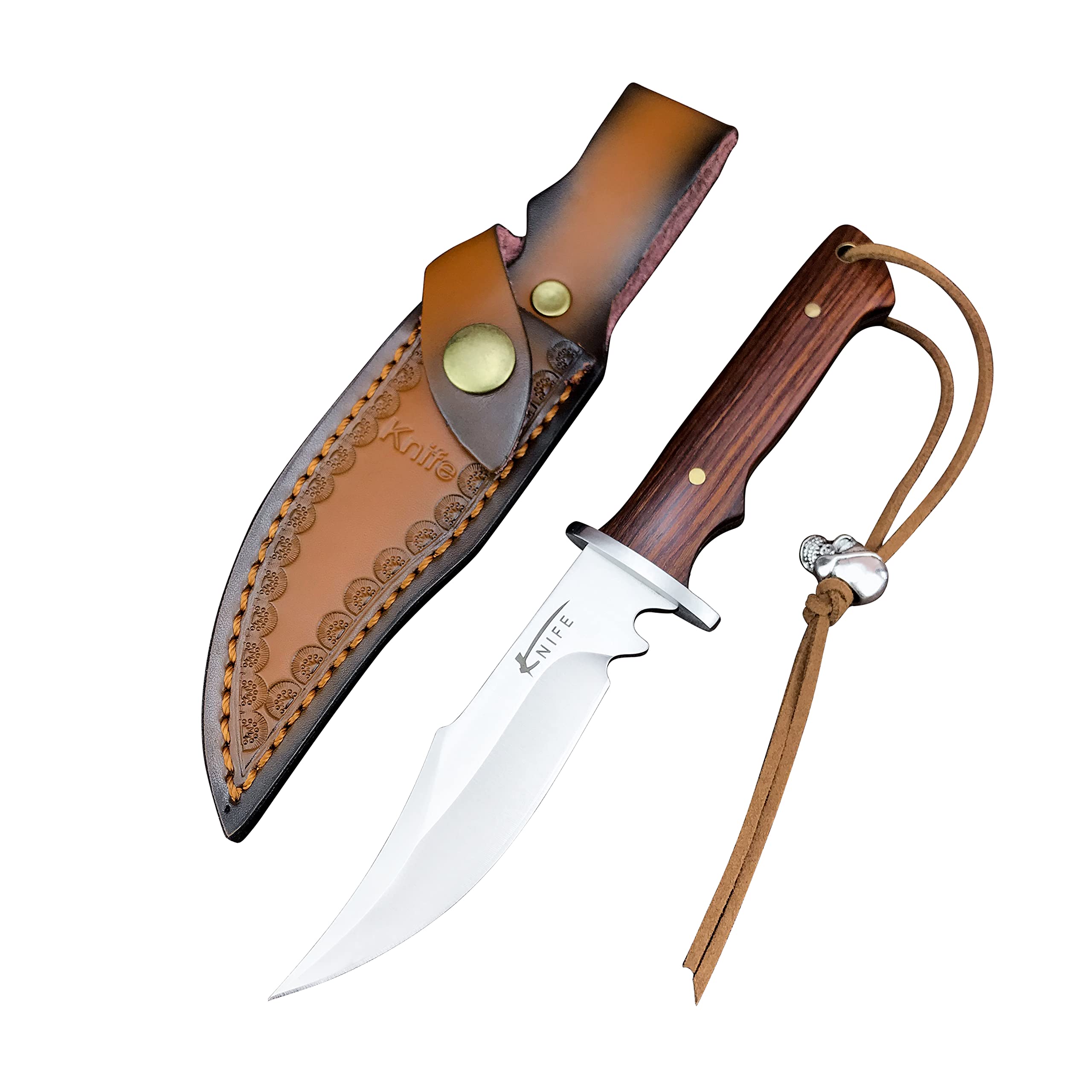HUAAO 7.8’’ Fixed Blade Knife, 4.1’’ 7Cr13MoV Steel Blade Rosewood Handle, Full Tang Knife Hunting Knife with Sheath,Bowie Knife for EDC Outdoor Survival Camping Hiking