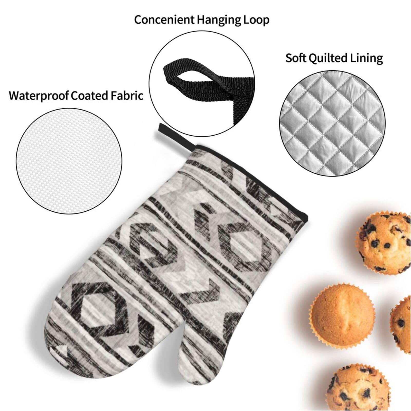 Grey Tribal Kitchen Baking 4-Piece Set–Heat Resistant Oven Mitts and Pot Holders Kitchen Hot Pads