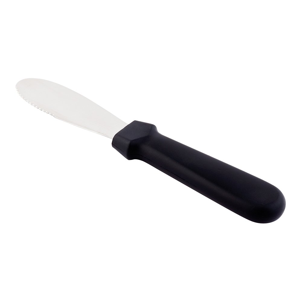 Restaurantware Met Lux 8.8 Inch x 1.3 Inch Butter Spreader 1 Dishwasher-Safe Sandwich Spreader - Plastic Handle Corrosion-Resistant Black Stainless Steel Spreading Knife For Slicing Or Spreading