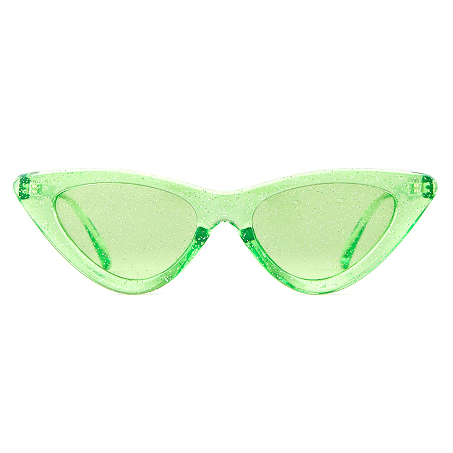 GIFIORE Retro Vintage Cat Eye Sunglasses for Women Trendy Narrow Cateye Frame Sun Glasses (Neon Green Frame Green Lens with Glitter)