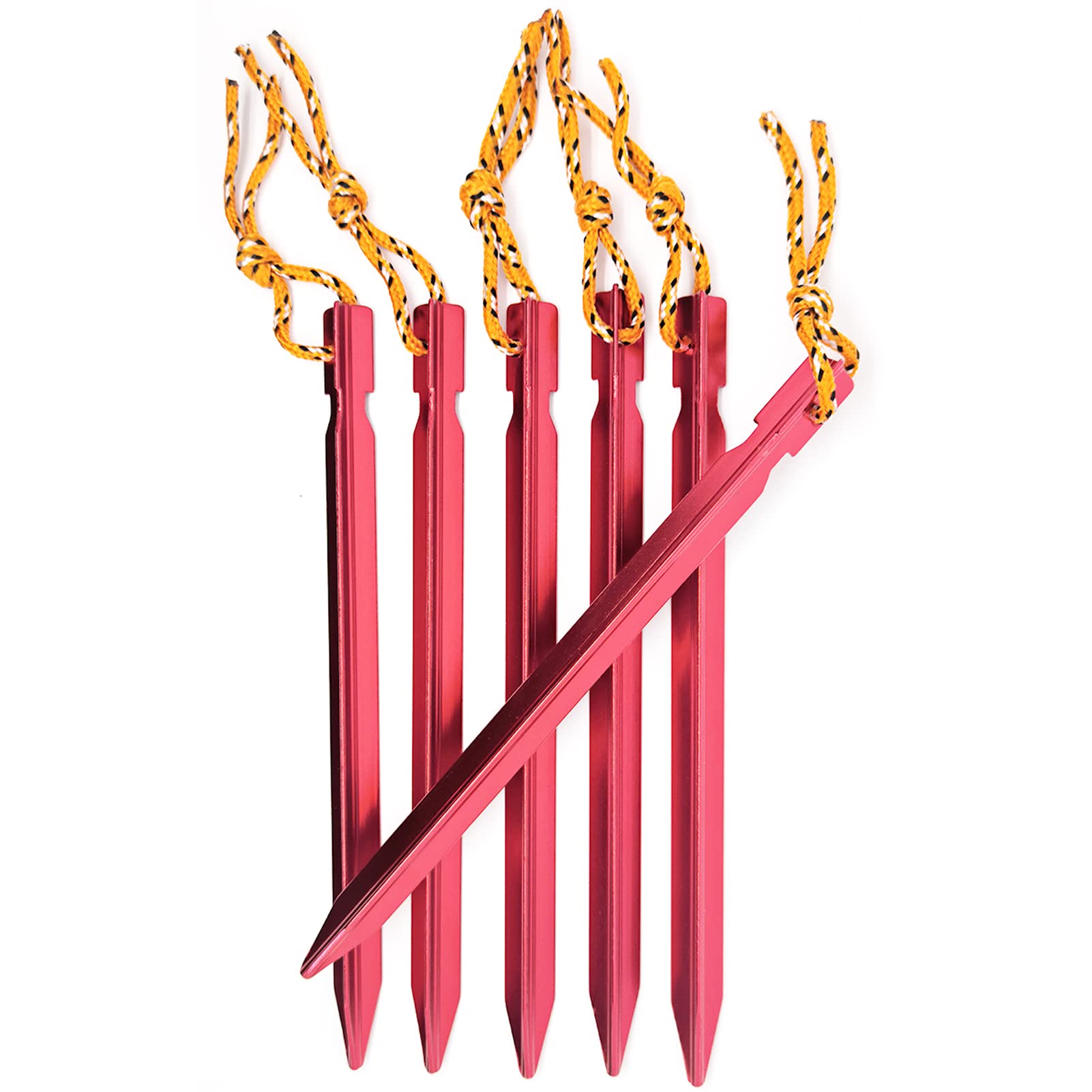 LIDA ORO Tent Stakes Heavy Duty,Ultralight Metal Aluminum Tent Pegs with Reflective Pull Ropes for Camping,Rain Tarps,Hiking,Backpacking(Red,6pcs)