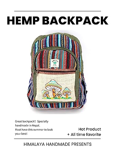Unique Mushroom Embroidered Tie Dye Himalaya Hemp Large Hippie Backpack Festival Backpack FAIR TRADE Handmade with Love. (GREEN)
