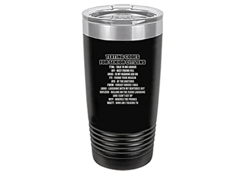 Rogue River Tactical Best Funny 20 Oz. Travel Tumbler Mug Senior Citizen Text Codes Novelty Cup Retirement Birthday Gag Gift Mom Dad Grandma or Grandpa (Black)