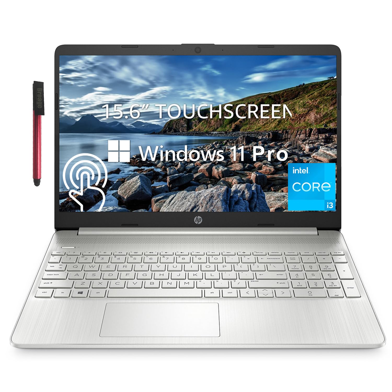 HP 15 15.6" Touchscreen Business Laptop Computer, Intel Core i3 1115G4 up to 3.2GHz (Beat i5-10210U), 32GB DDR4 RAM, 1TB PCIe SSD, WiFi, Bluetooth, Silver, Windows 11 Pro S, BROAG 64GB Flash Stylus