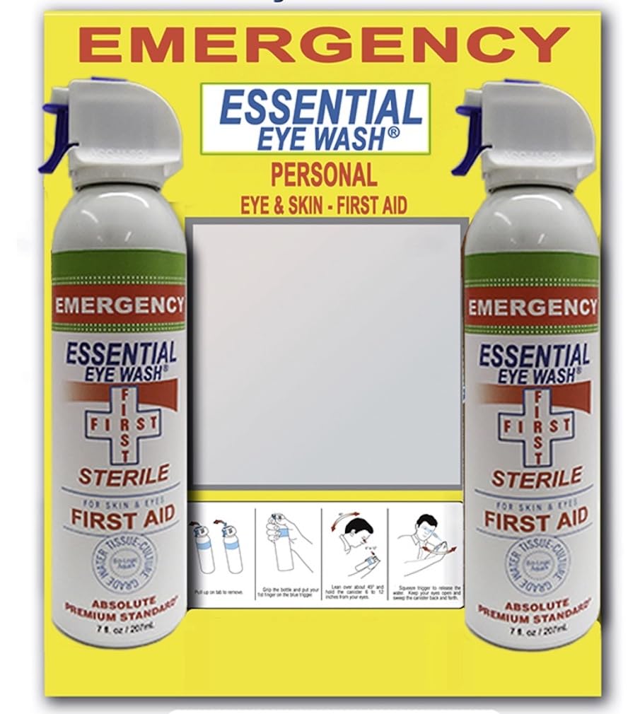 Mirrored Emergency Eye Wash Station with 2 Bottles of 7-oz Eyewash Spray from Biologic Aqua