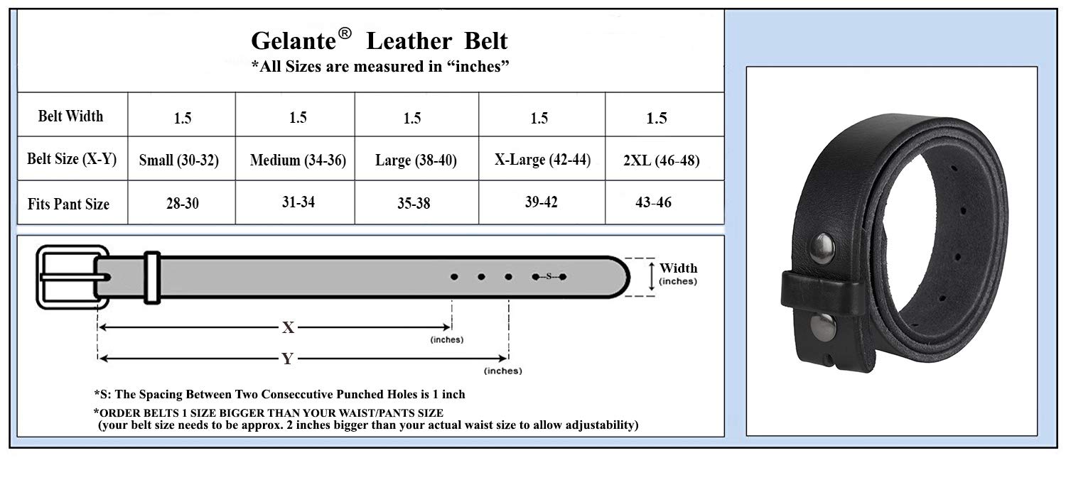 Gelante Genuine Full Grain Leather Belt Strap without Belt Buckle G2016-BK-M