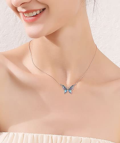 INFUSEU Small Butterfly Necklace Womens Abalone Pendant Jewelry 925 Sterling Silver