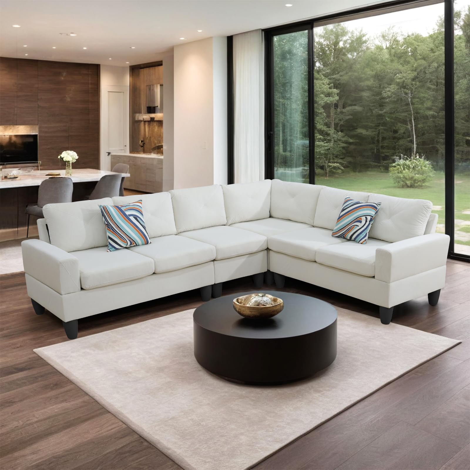 Rovibek Sofa Couches U L Shaped 6-Seater for Living Room, White