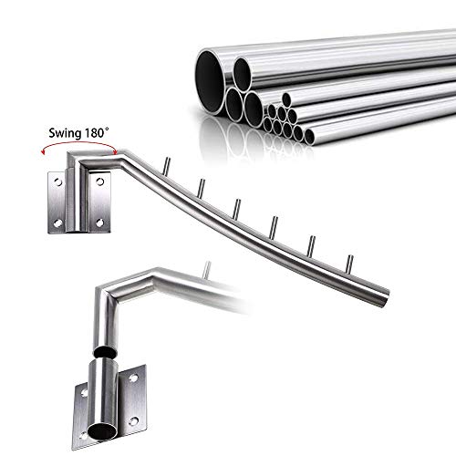 Wall Mount Clothing Rack - 2 Pack - Stainless Steel Hanging Drying Clothes Hanger with Swing Arm Holder - Heavy Duty Laundry Closet Storage Organizer Rod -Space Saver Clothing for Bedrooms, Bathrooms