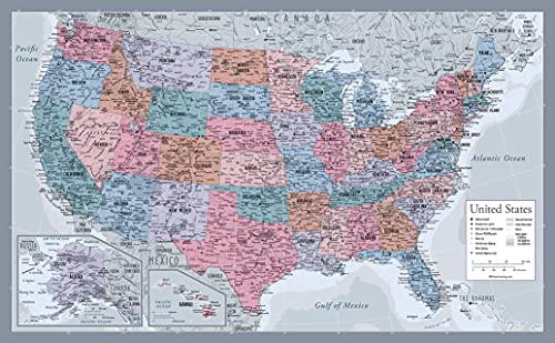 USA Map Poster - United States Map Chart [Purple] (Laminated, 18" x 29")