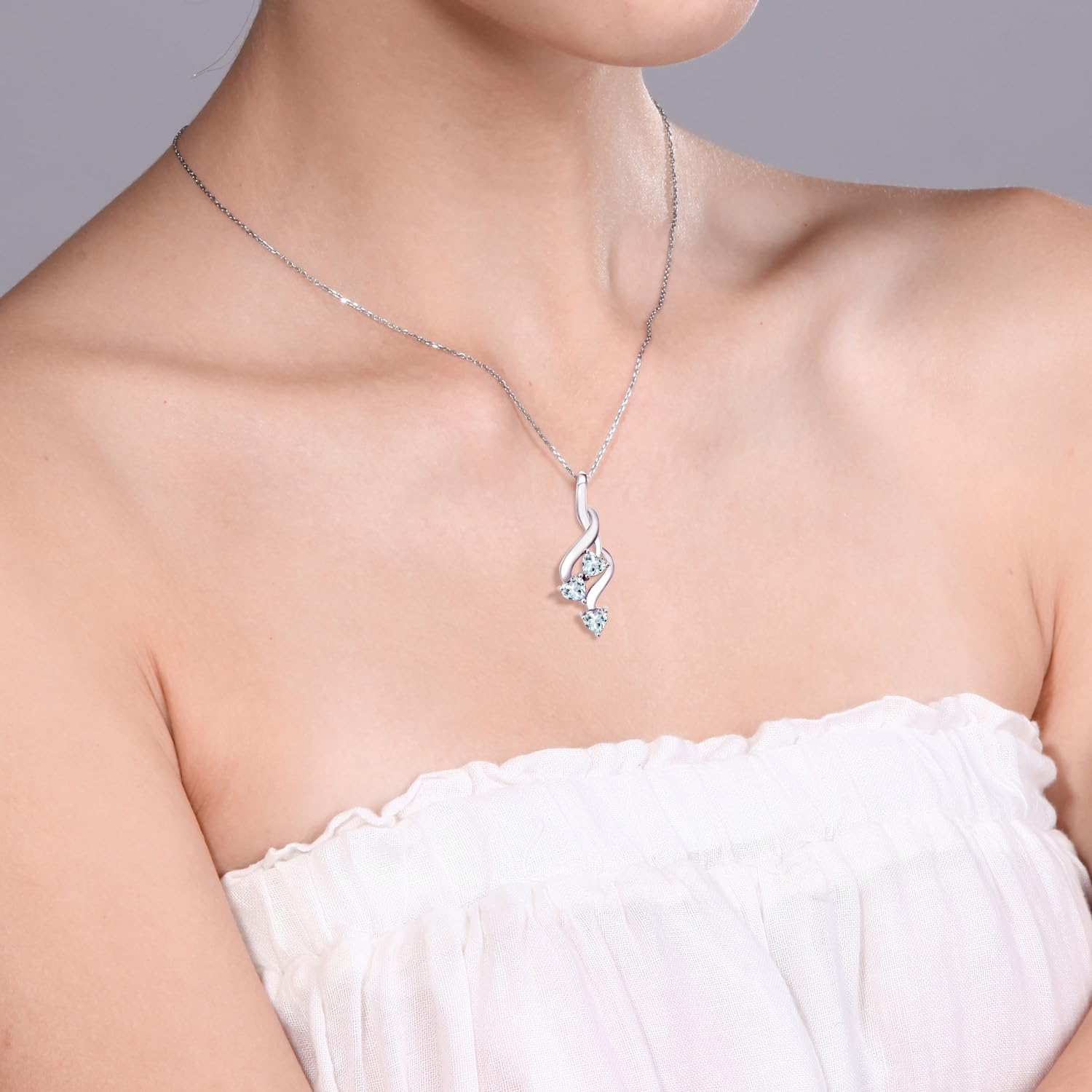 Gem Stone King 925 Sterling Silver Sky Blue Aquamarine Pendant Necklace For Women (0.84 Cttw, Gemstone March Birthstone, Heart Shape 4MM, with 18 Inch Silver Chain)