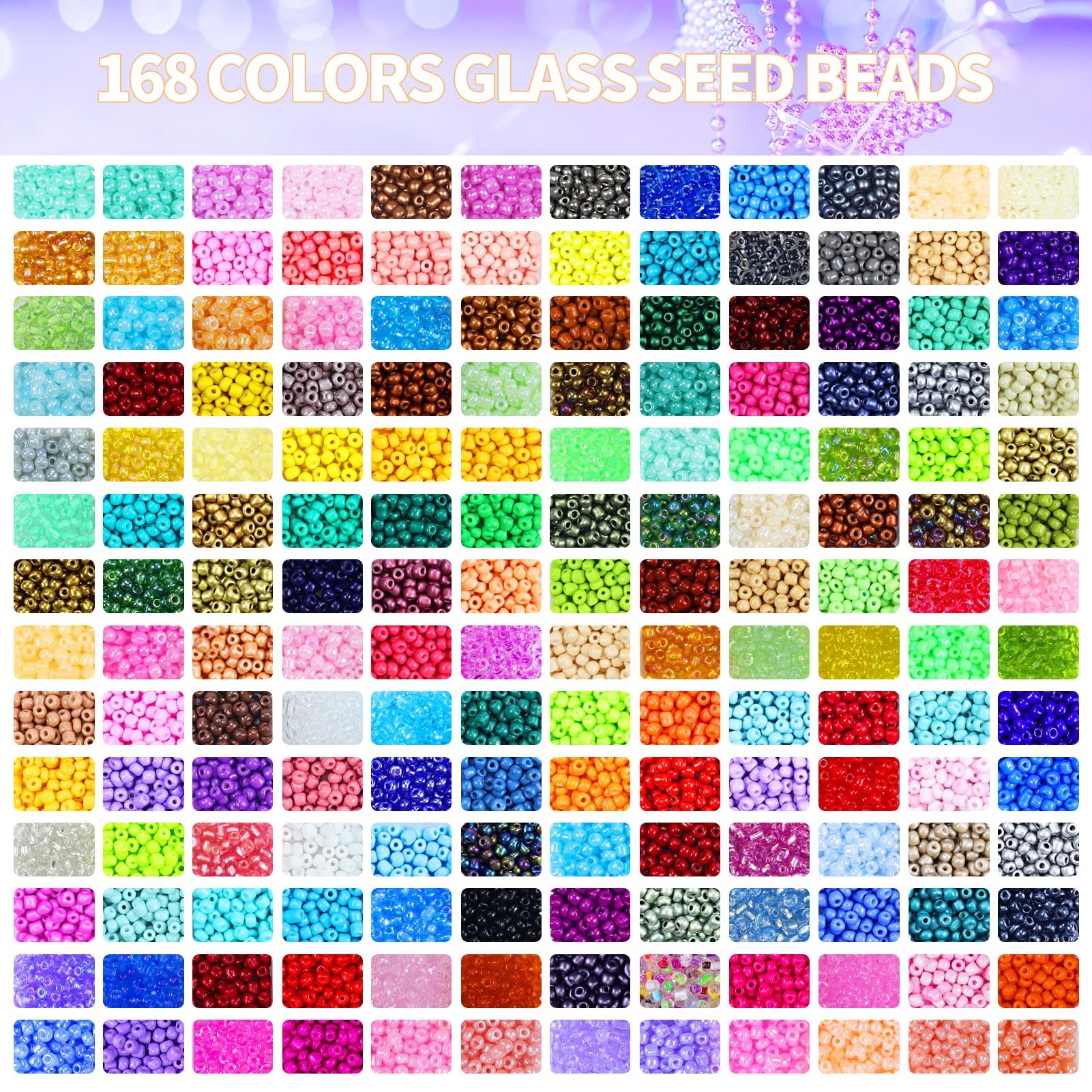 Ghguole 168 Colors 68000pcs 2mm Glass Seed Beads for Jewelry Making Kit, Small Beads Bracelet Making Kit, Tiny Beads Necklace Making Kit with Letter Evil Eye Beads & Charms Pendants, DIY, Art