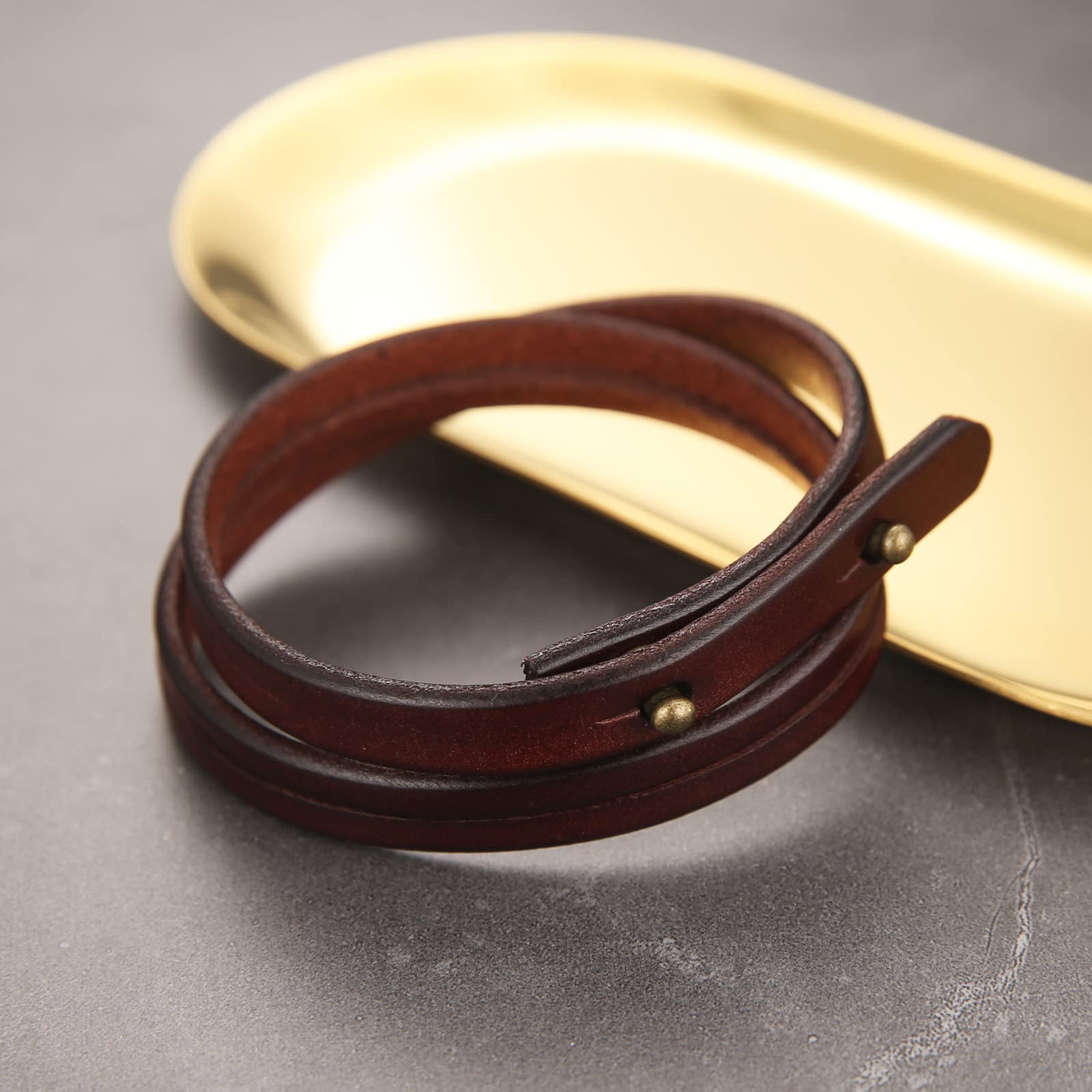 HZMAN 8.0 Inch Mens Handmade Leather Cuff Bracelet Steampunk Style leather wrap Wristband for Women Genuine Leather Bracelet(Brown)
