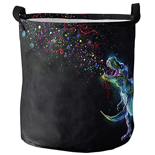 Oxford Fabric Storage Bin Dreamlike T-rex Dinosaur Krisyeol Waterproof Collapsible Laundry Basket Dirty Clothes Hamper with Handles Storage Baskets Organizer 17x16.5