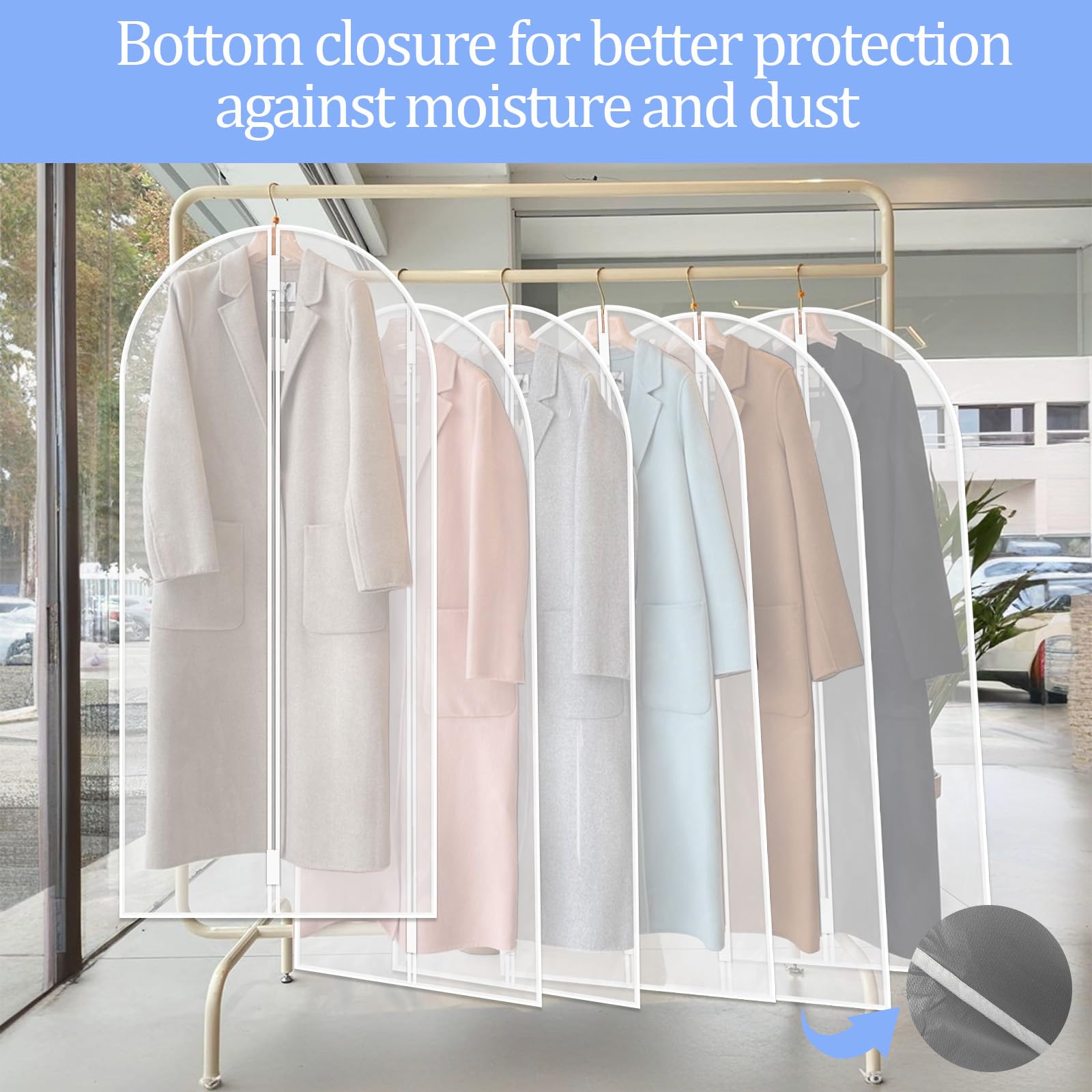TORONTOKYO 25 Pack 55" Hanging Clear Plastic Garment Bags with Zipper Translucent Long Dress Bags Clothes Cover for Closet Storage and Travel