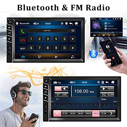 UNITOPSCI Double Din Car Stereo Receiver 7 Inch Touch Screen Bluetooth Hands-Free Car Radio with Backup Camera Remote Control Car MP5 Player FM AUX in USB TF Card Input Car Audio, Mirror Link
