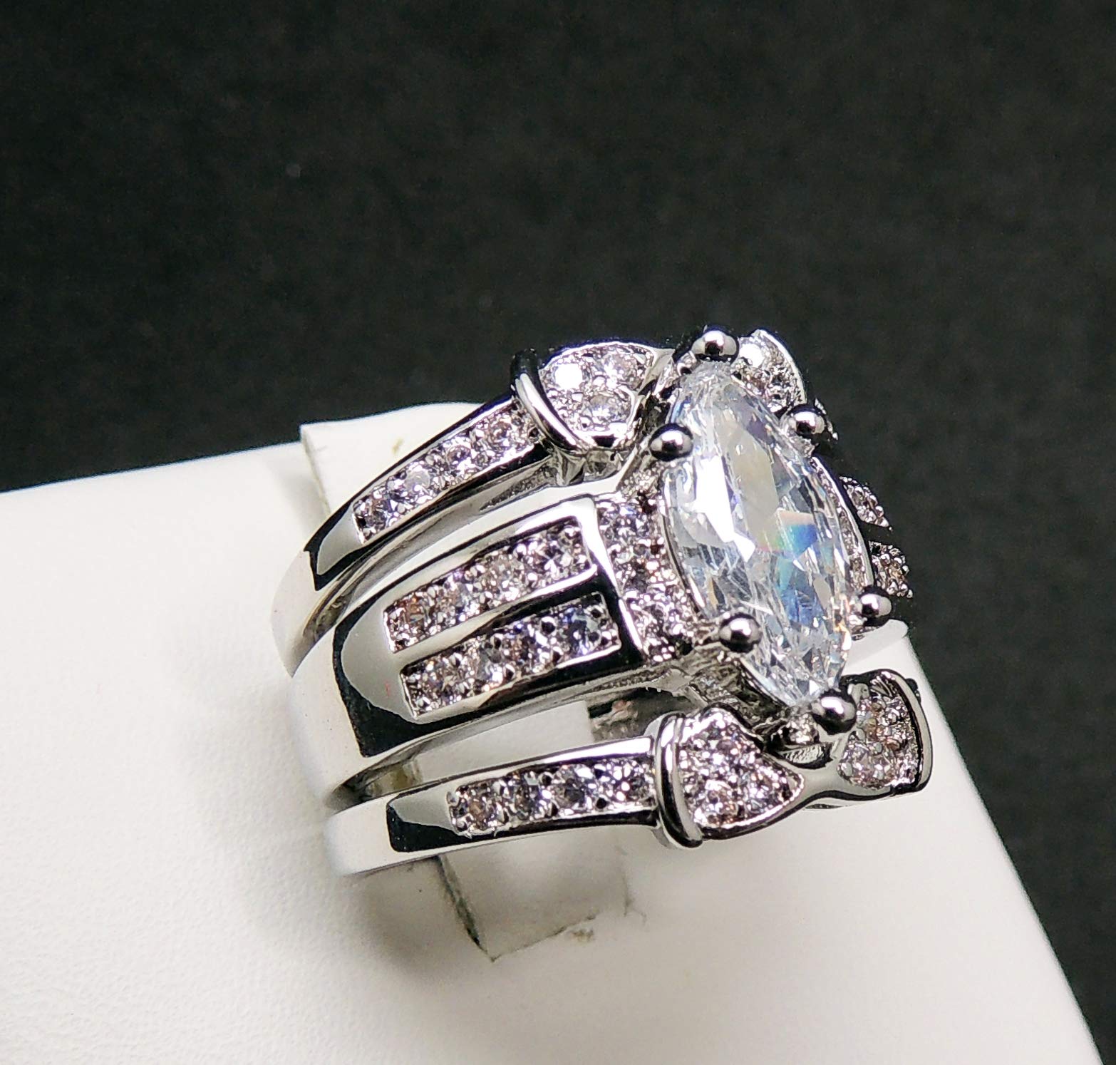 Ginger Lyne Collection Three Ring Bridal Engagement Ring Wedding Band Set Size 7