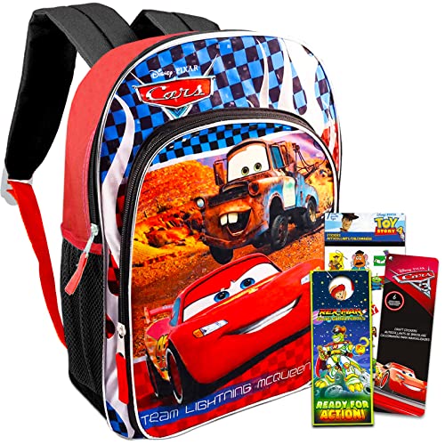 Walt Disney Studio Disney Cars Backpack School Set for Boys Kids ~ Bundle with Deluxe 16 Inch Cars Lightning McQueen School Bag, 350+ Stickers, and More (Disney Cars School Supplies)