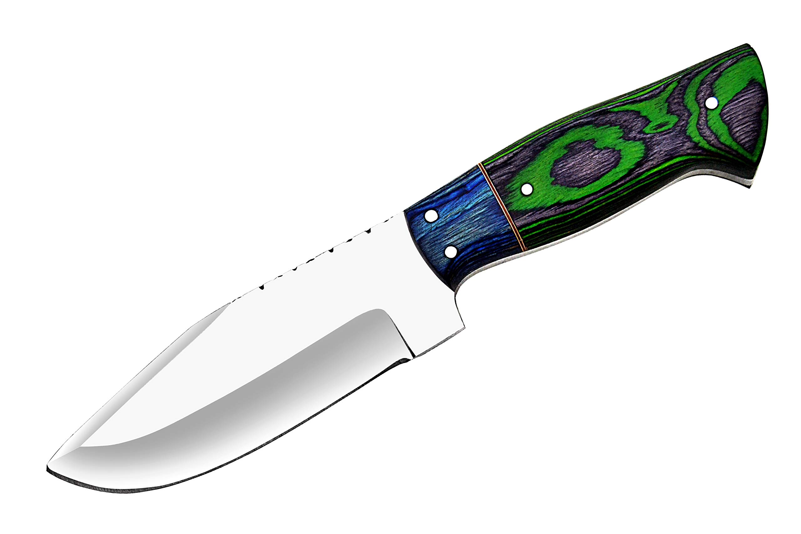 HANDSMITH 9" D2 Tools Steel Handmade Knife Full Tang Fixed Blade - High Polished Knives with Leather Sheath Green Wood Handle Ideal for Hunting, Camping and Kitchen