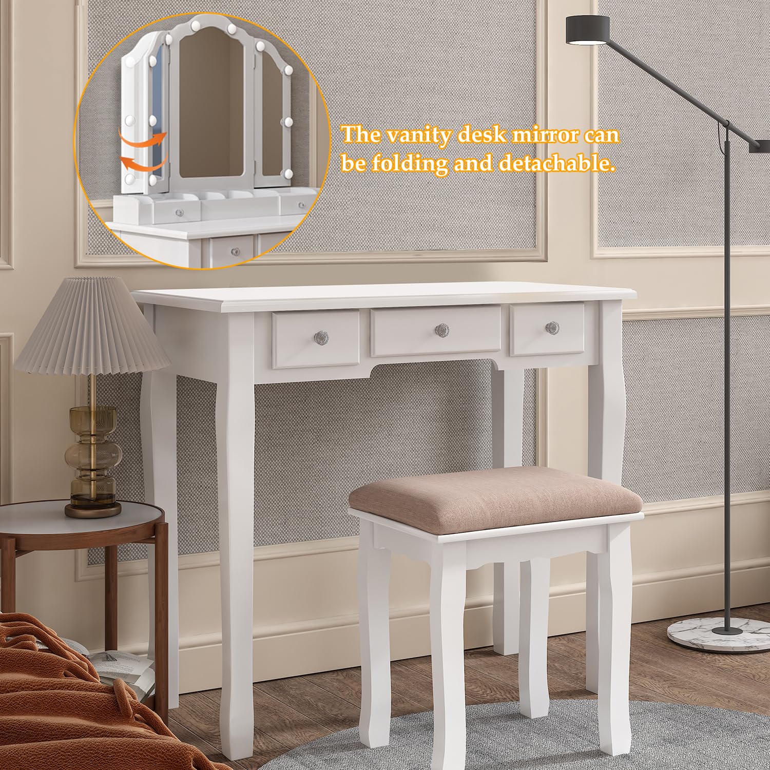 YIXHQ Makeup Vanity with Lights Vanity Desk with Mirror and Lights Makeup Vanity with Drawers Vanity Table with Lights Vanity with Lighted Mirror and Chair