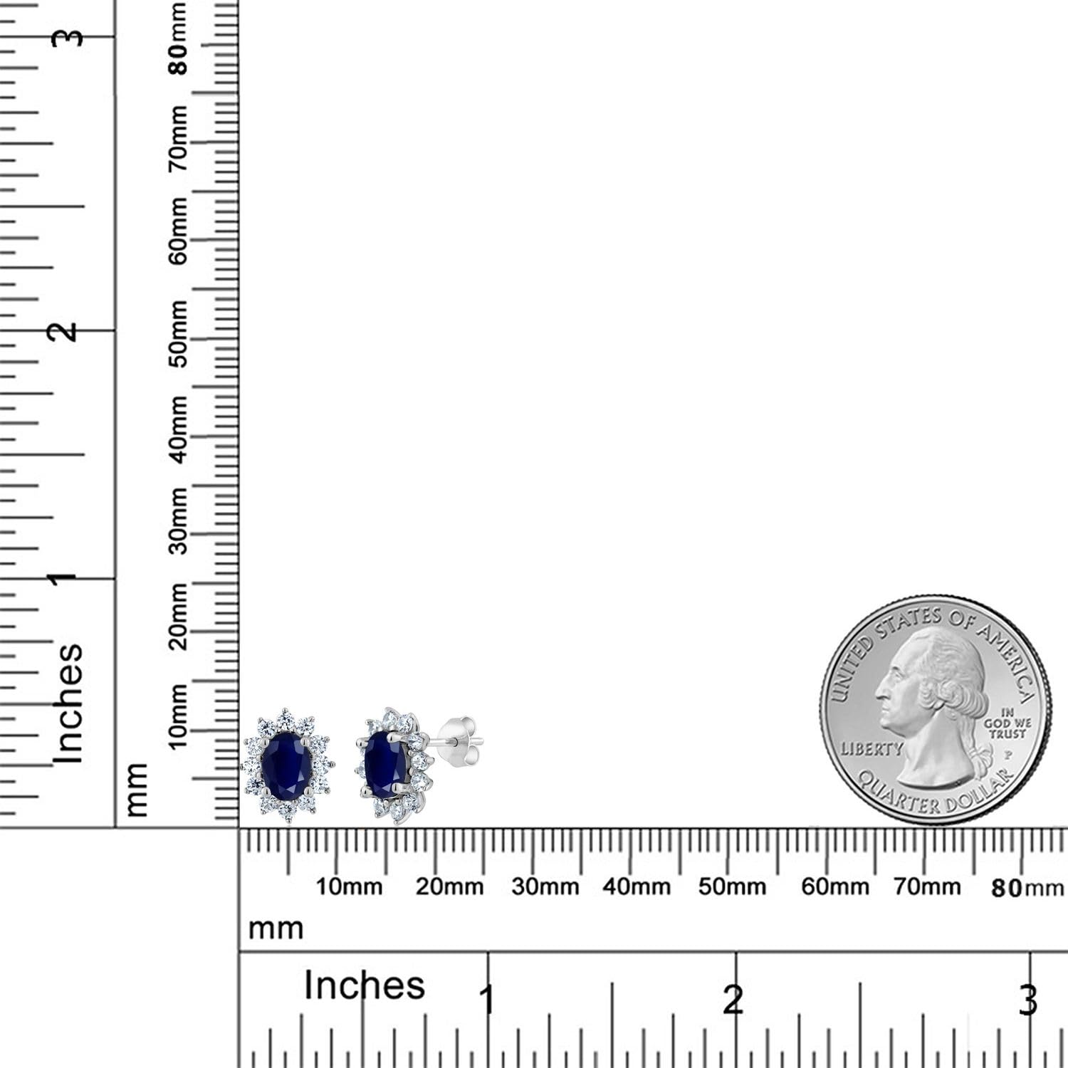 Gem Stone King 925 Sterling Silver Oval 7X5MM Gemstone Birthstone Stud Earrings Princess Diana Royal Halo Style For Women Anniversary Wedding Birthday