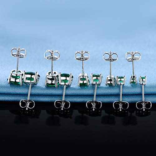 GEMSME 18K White Gold Plated Round Green Sapphire Stud Earrings Pack of 5